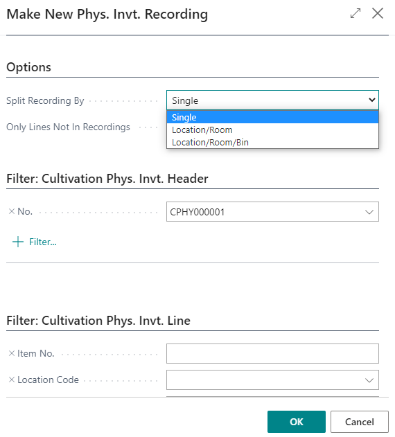 Cultivation - Cultivation Physical Inventory Orders