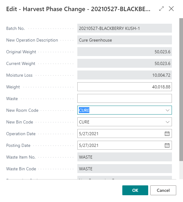 Cultivation - Harvest Batch Scan Worksheet