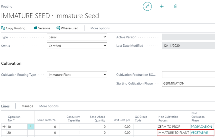 Cultivation - Appendix - Function Run Codes - Immature Plant to Plant