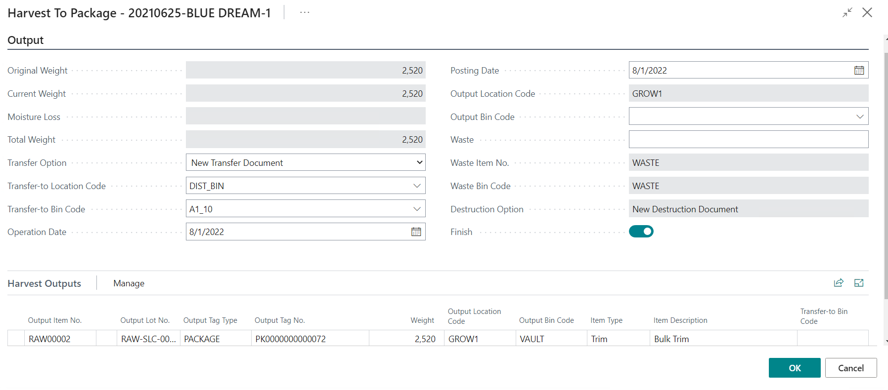 Cultivation - Appendix - Function Run Codes - Harvest Batch to Package Not Started