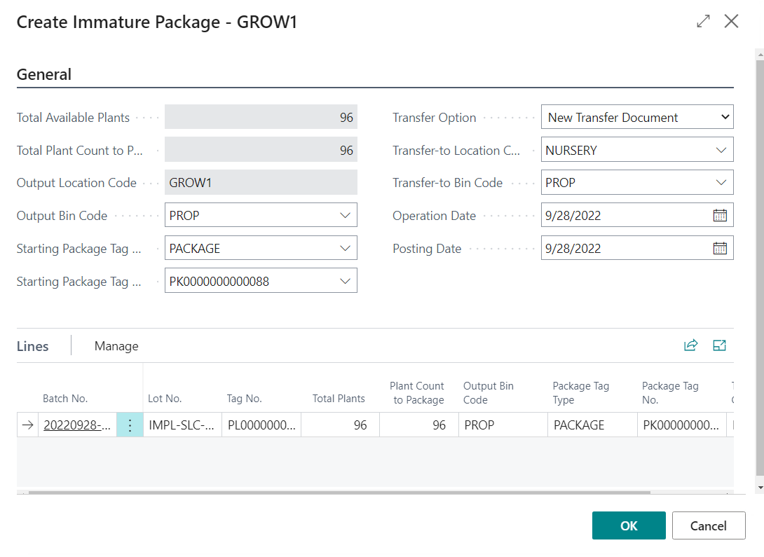 Cultivation - Appendix - Function Run Codes - Immature Plant Package Creation
