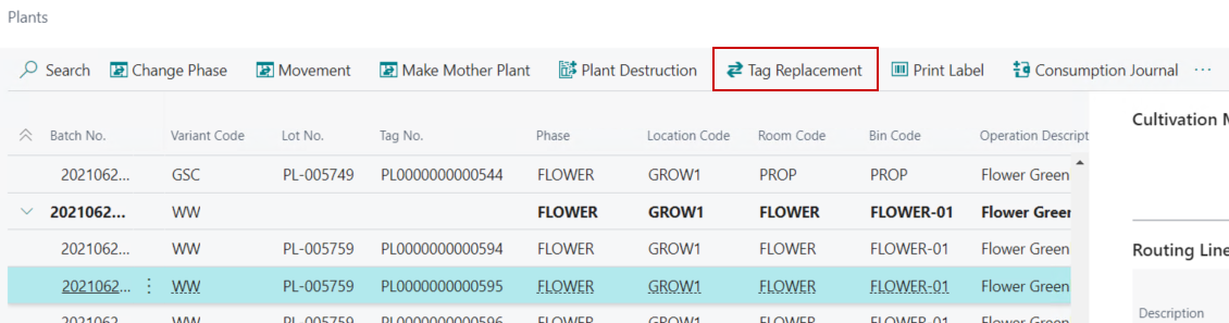 Cultivation - Appendix - Function Run Codes - Plant Tag Change