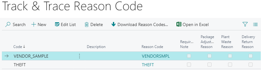SilverLeaf Track & Trace Reason Codes