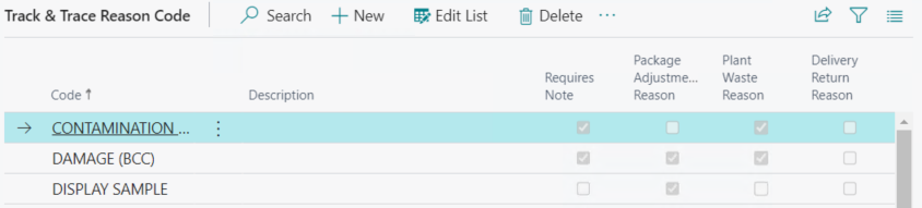 SilverLeaf Track & Trace Reason Codes