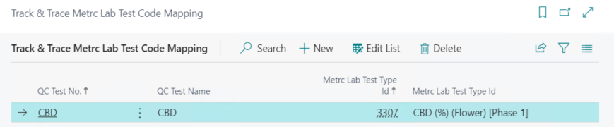 SilverLeaf Track & Trace Lab Test Code Mapping